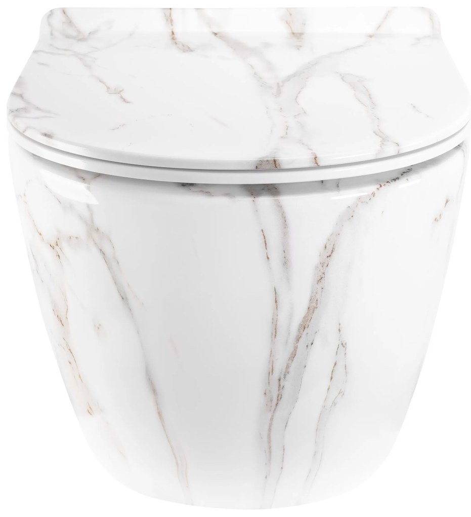 Rea Carter Tornado, závěsná WC mísa 49x37x35 cm + WC sedátko, imitace kamene-Aiax Shiny, REA-C6390
