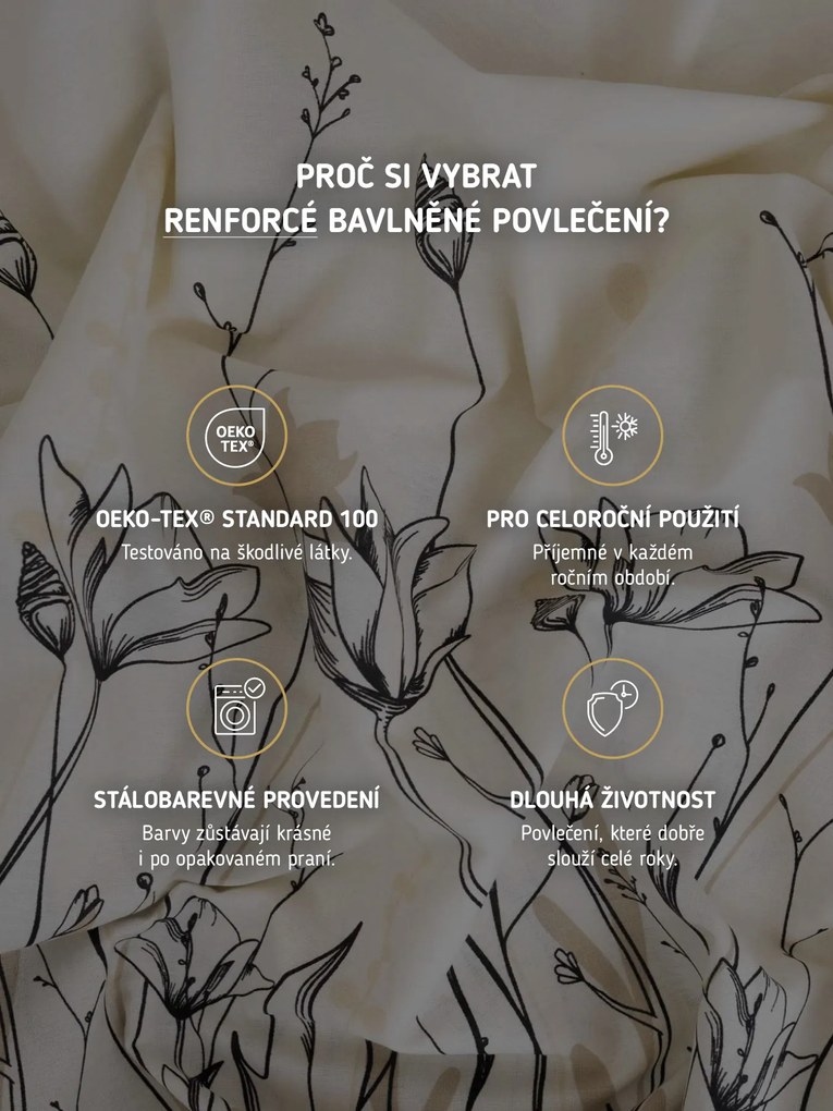 MK Lůžkoviny Bavlněné povlečení Renforcé - Aneta béžová 140 × 200 cm, 70 x 90 cm