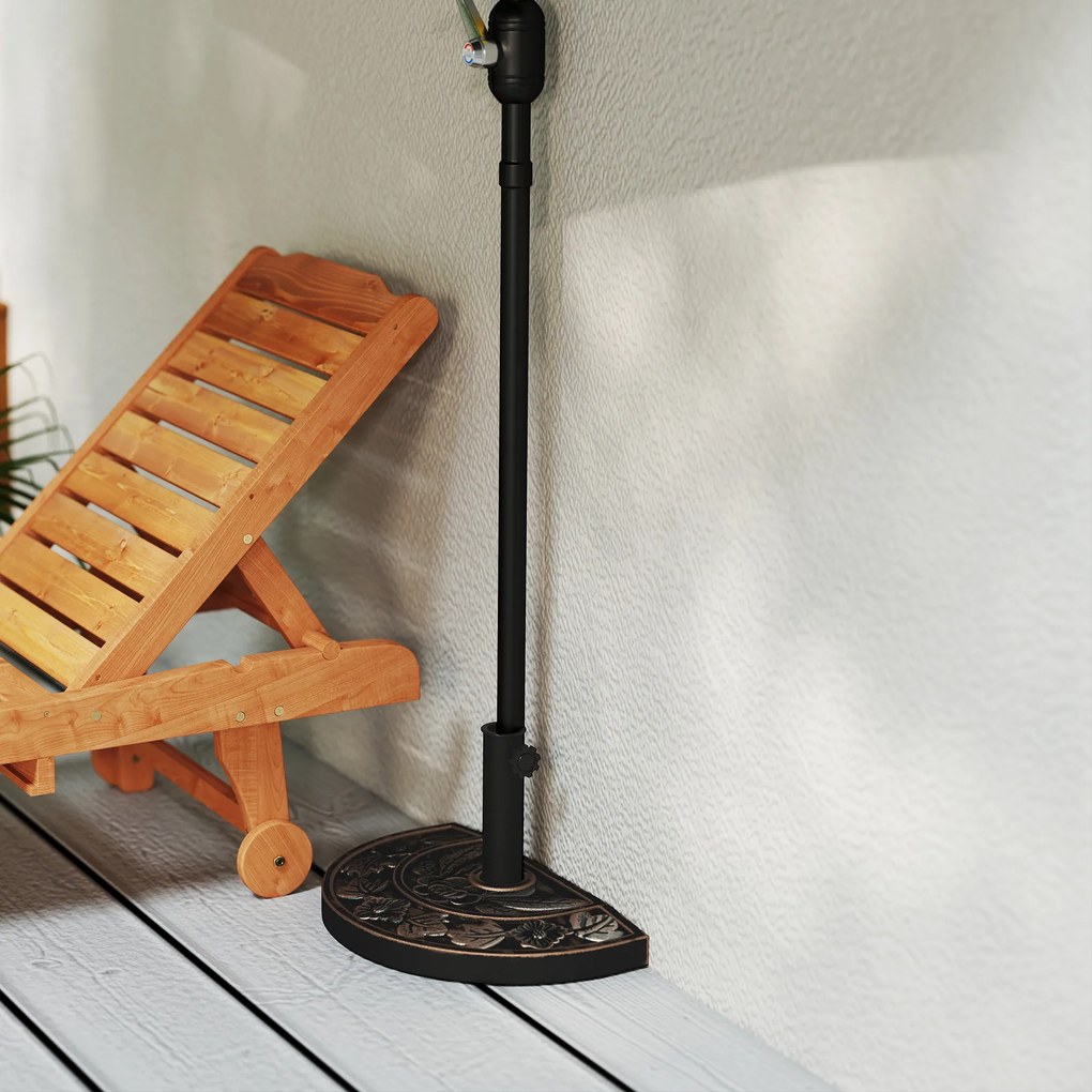 Stojan na slunečník Outsunny půlkruhový 50x31x32cm z pryskyřice a nerezové oceli v bronzové barvě, stabilní podstavec pro slunečník na zahradu a tera…
