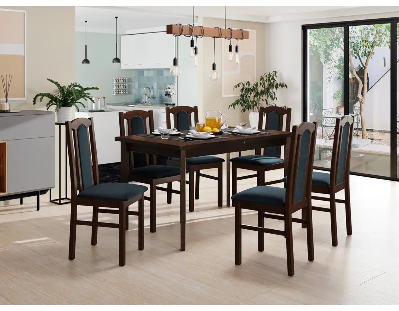Rozkládací jídelní stůl se 6 židlemi AL08, Barva dřeva: ořech-L, Potah: Soro 28