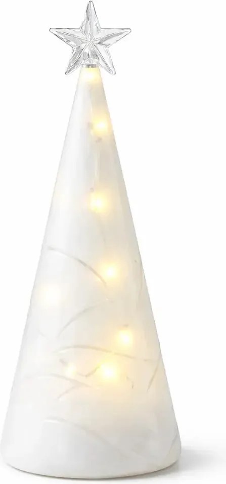 LED svítící stromeček skleněný, bílý, 22 cm, čirá hvězda