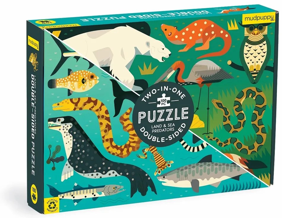 Mudpuppy Oboustranné puzzle Pozemní a mořští predátoři 100 dílků