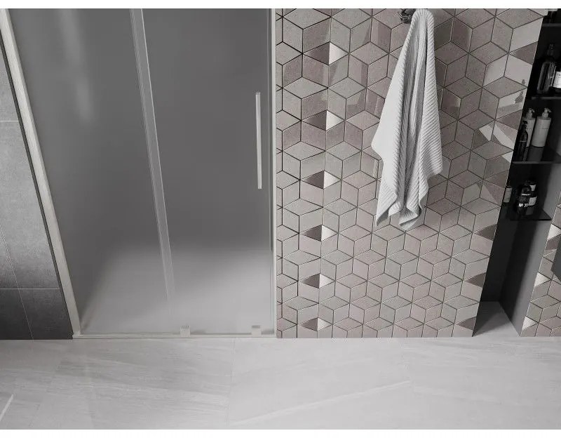 Mexen Velar, posuvné sprchové dveře do otvoru 90 cm, 8mm sklo námraza, broušená ocel, 871-090-000-31-97