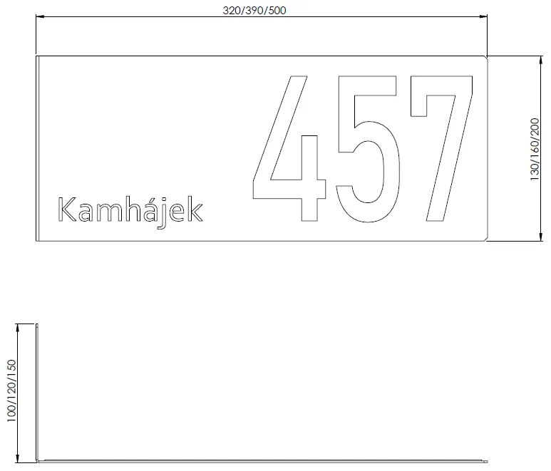 Domovní číslo tabulka nerezová 16a Velikost: 13 x 32 x 10(ohyb) cm (L), Odstín: Nerezová ocel - Broušeno, Ohyb: Na pravé straně od čísla