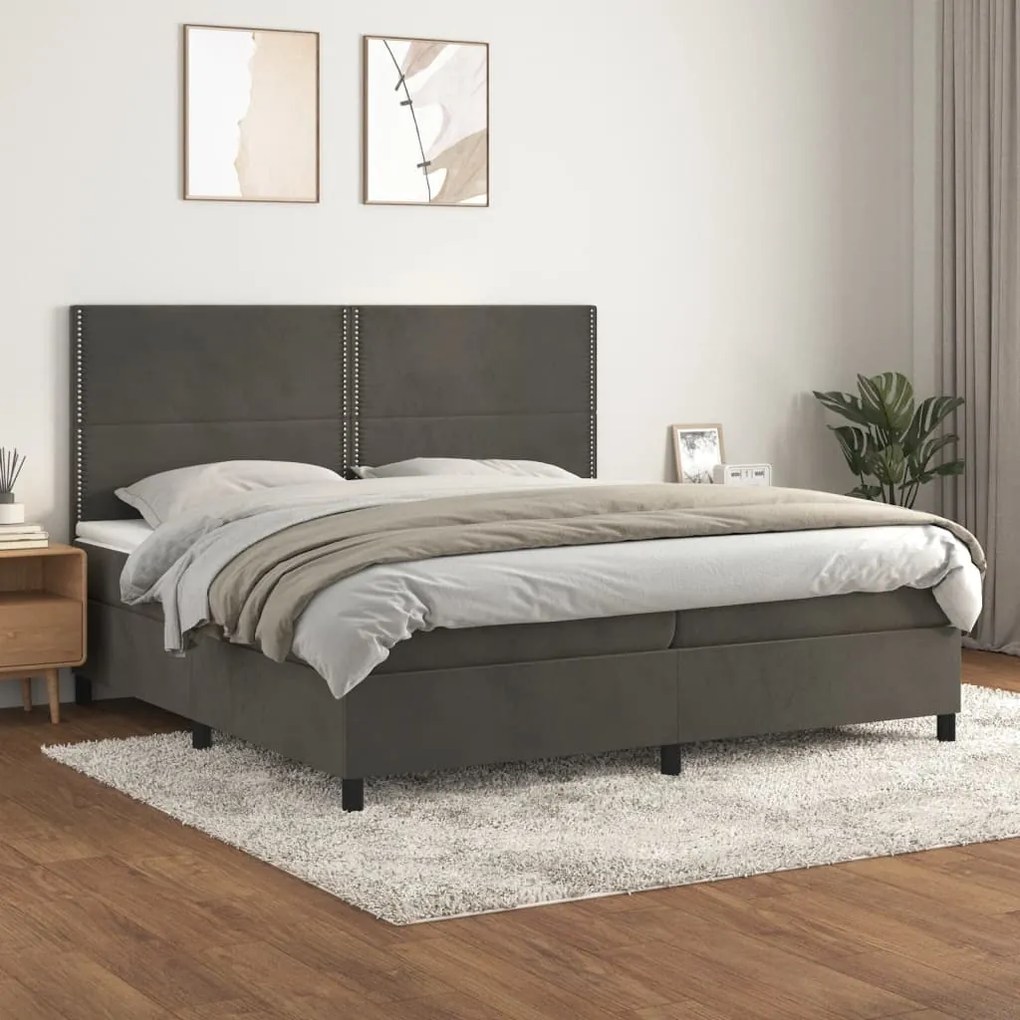 Box spring postel s matrací tmavě šedá 200x200 cm samet