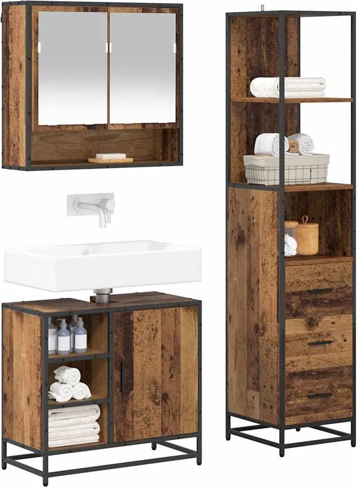 Sada koupelnového nábytku 3 ks Staré dřevo 35 x 37,5 x 166 cm 3402503
