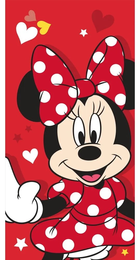 Červená bavlněná dětská osuška 70x140 cm Minnie "Red heart" – Jerry Fabrics
