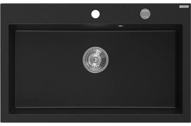 Mexen Elix granitový dřez s jednou komorou 800 x 500 mm, černý, sifon chrom - 6527801005-77