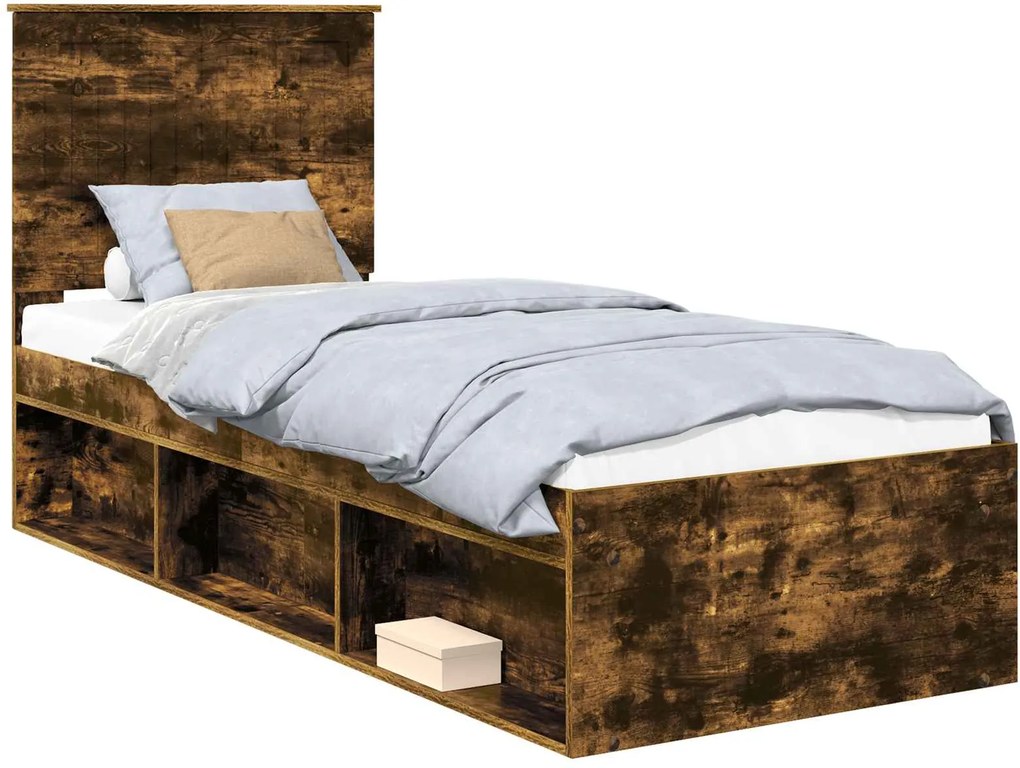 Rám postele s čelo Kouřový dub 75 x 190 cm Masivní borové dřevo 3411077