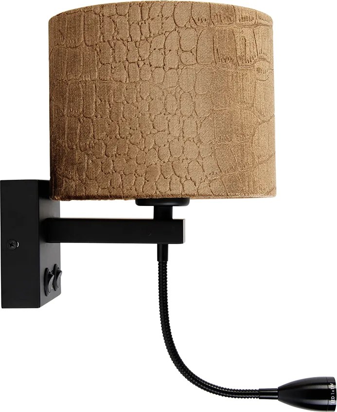 Nástěnná lampa černá s sametovým stínítkem, design krokodýl 18 cm - Brescia