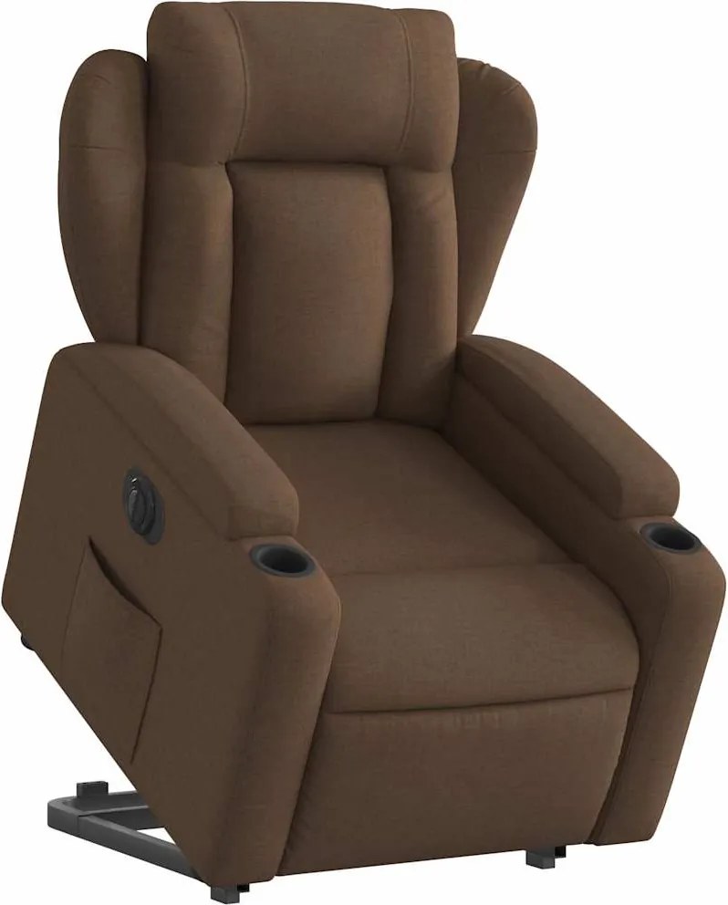 Elektrické zvedací polohovací křeslo hnědé textil 3204510