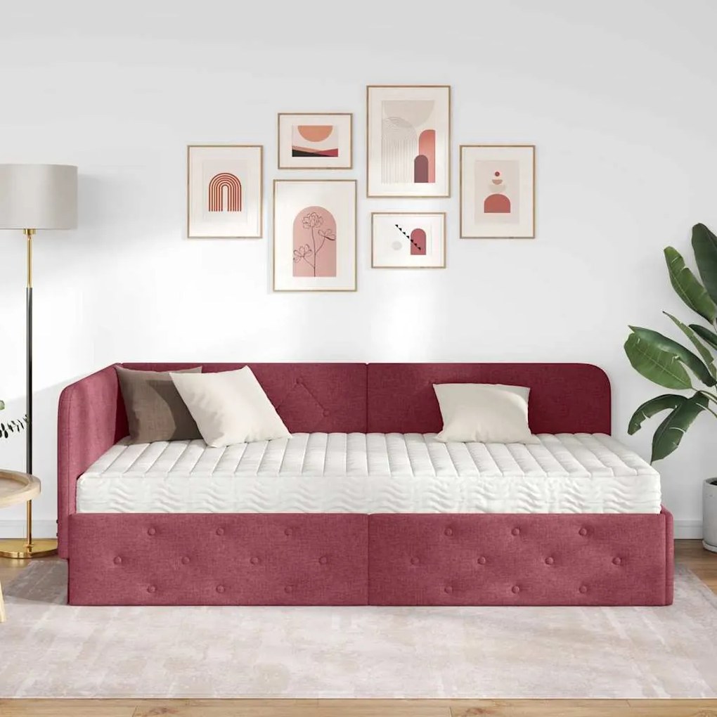 Rohový rám postele Víno Červené 100 x 200 cm textil 3394056