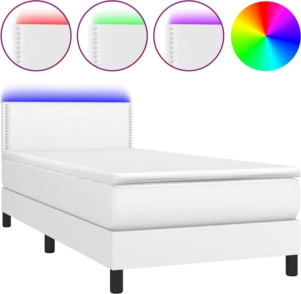 Box spring postel s matrací a LED bílá 100x200 cm umělá kůže 3134148