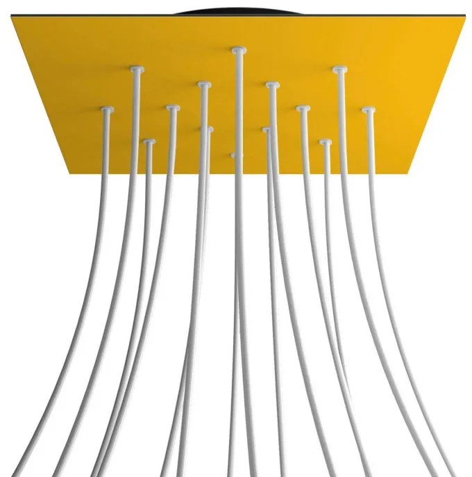 creative cables Čtvercový stropní baldachýn ROSE ONE, 400 mm, 14 otvorů a 4 boční otvory Barva komponentu: Hořčicově žlutá, Barva montury: Černá