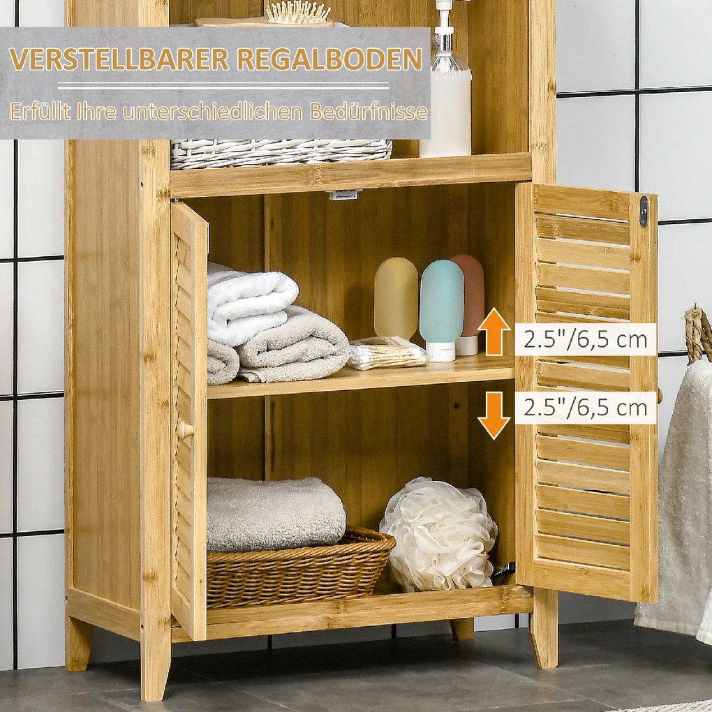 HOMCOM Bambusová koupelnová skříňka, otevřená police, přírodní, 50x25,5x92cm, ideální do koupelen a úložných prostor |