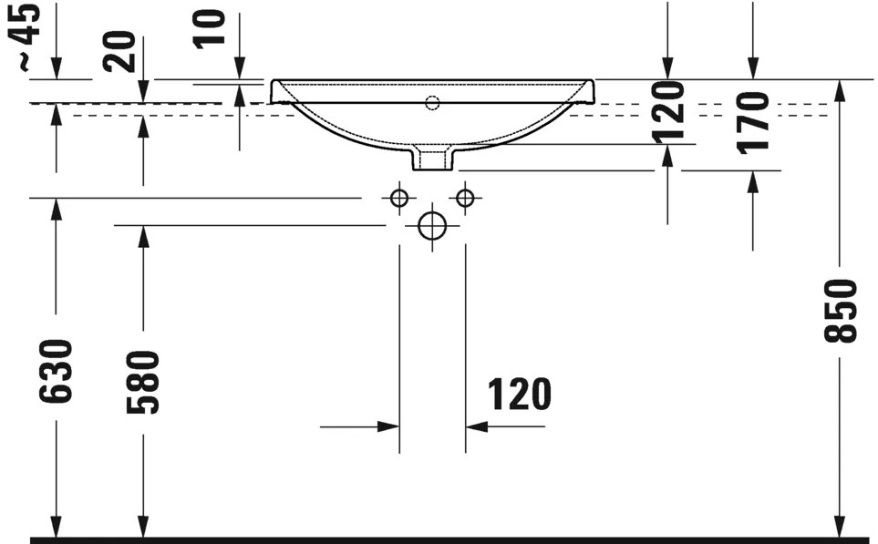 Duravit D-Neo - Vestavné umyvadlo 600 x 435 mm, s přepadem, bílá 0357600027