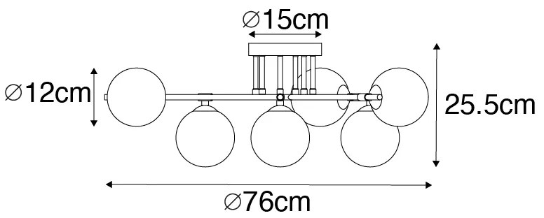 Stropní lampa černá se zlatem a opálovým sklem 6-světlo - Lynn