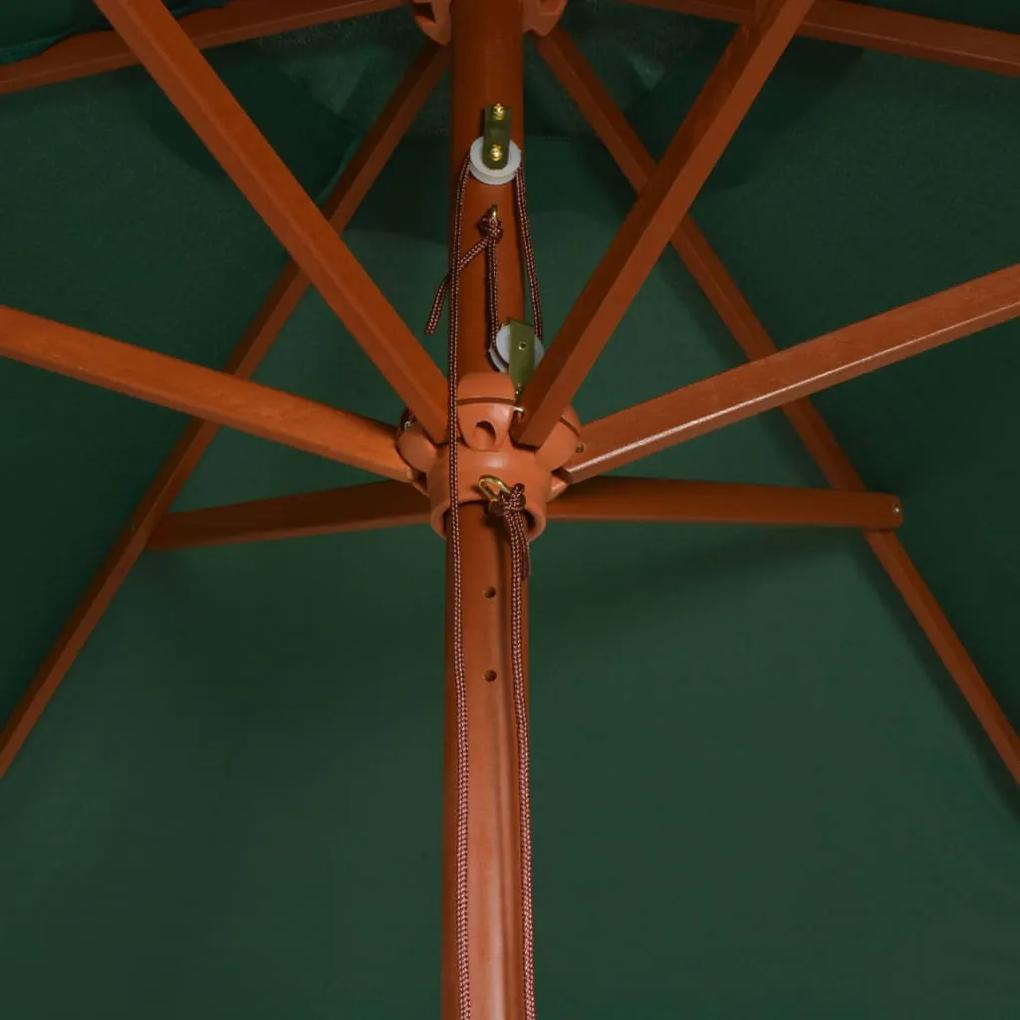 vidaXL Slunečník s dřevěnou tyčí, 200x300 cm, zelená