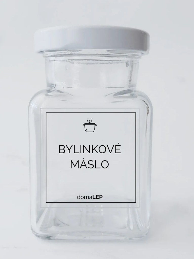 Samolepka na kořenky BYLINKOVÉ MÁSLO průhledná 5 × 5 cm základní písmo