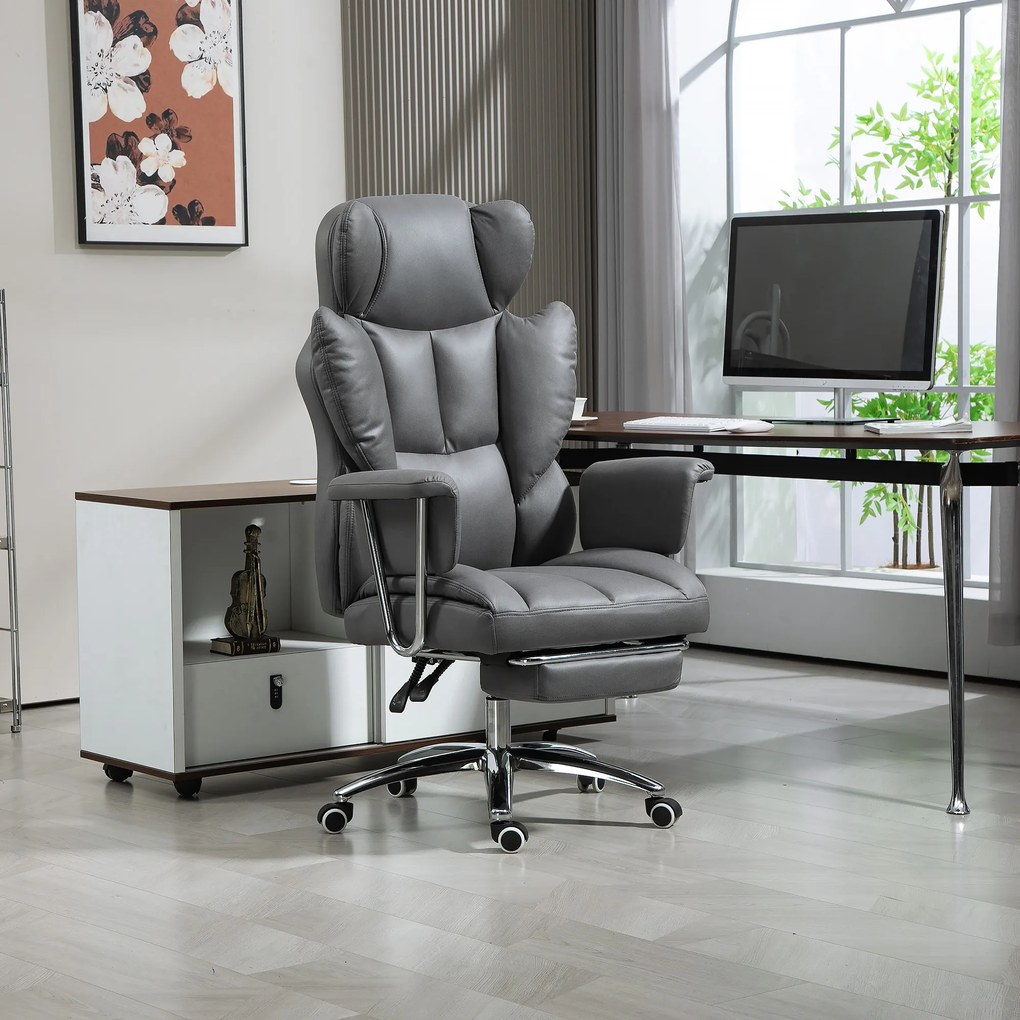Kancelářská židle HOMCOM s funkcí polohování, ergonomická kancelářská židle, výškově nastavitelná otočná židle s podnožkou, čalouněná, max. nosnost 1…