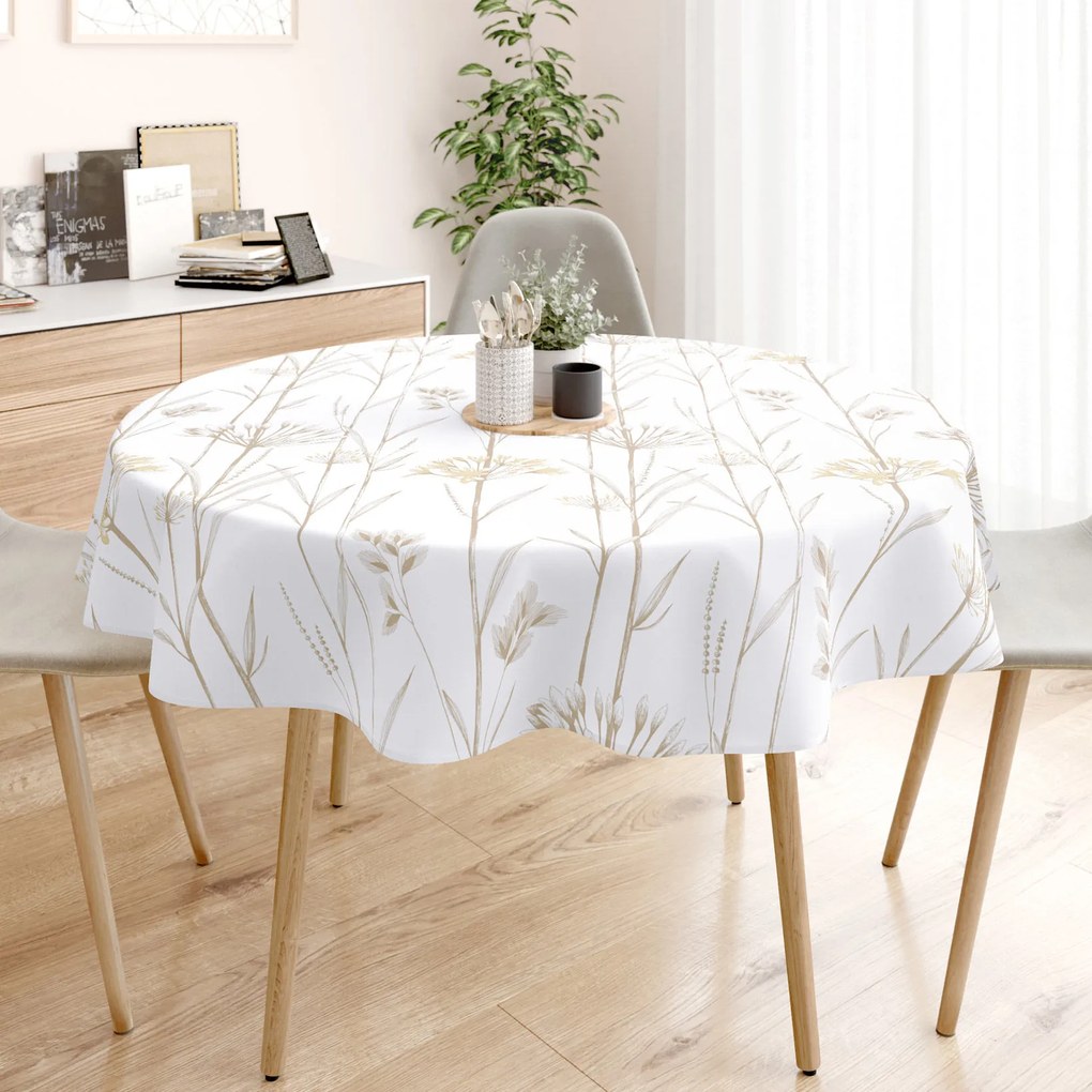 Goldea kulatý ubrus 100% bavlněné plátno - okrasné rostliny Ø 140 cm