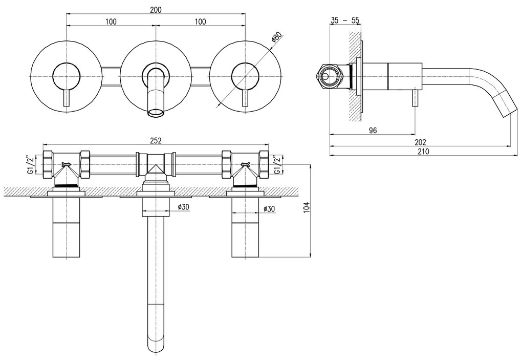 Slezák Rav Seina umyvadlová baterie podomítková tříprvková zlatá SE131ZK