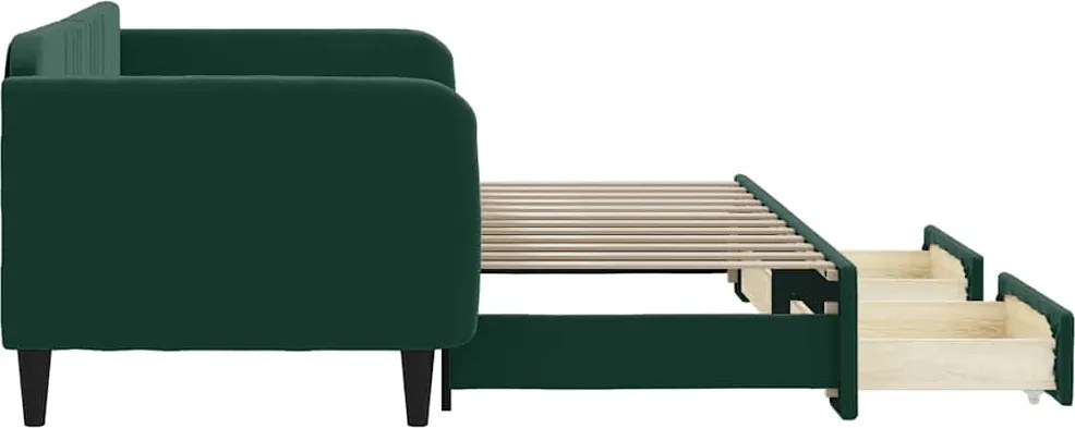 Válenda s přistýlkou a zásuvkami tmavě zelená 90 x 200 cm samet 3197113