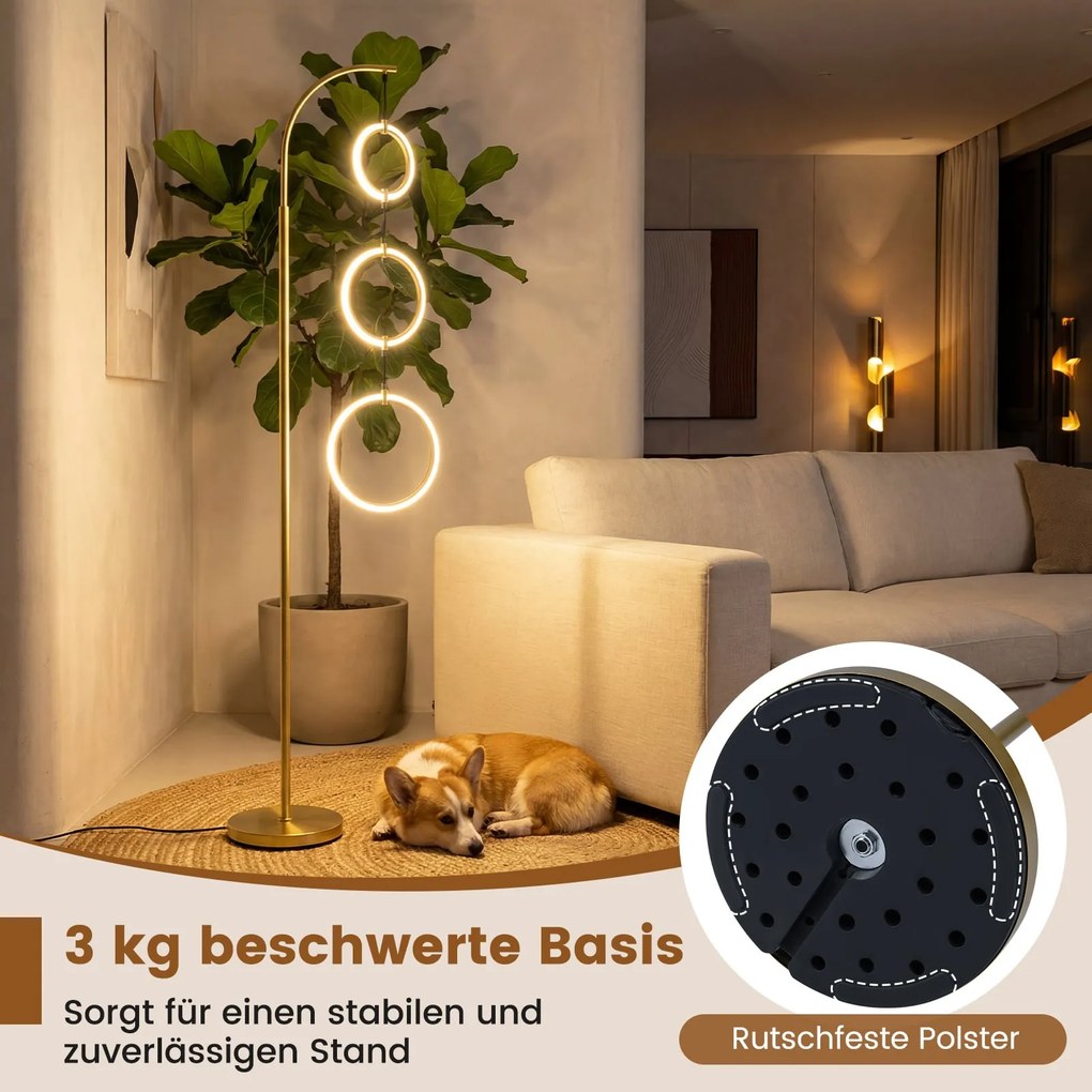 Costway 3 stojací lampa Flammig LED na čtení s 3 závěsnými kroužky a nožním