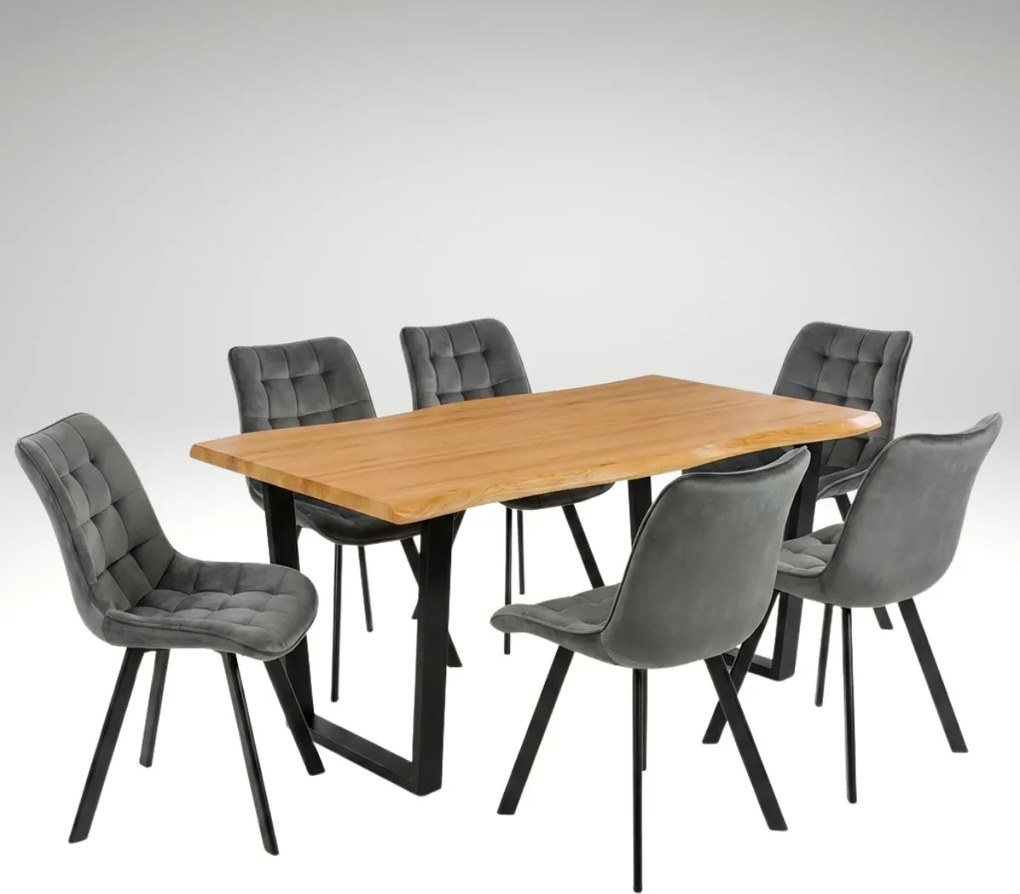 Vikio Jídelní set pro 6 osob 160x90 cm dub noha U šedá židle VJS156-6S-S