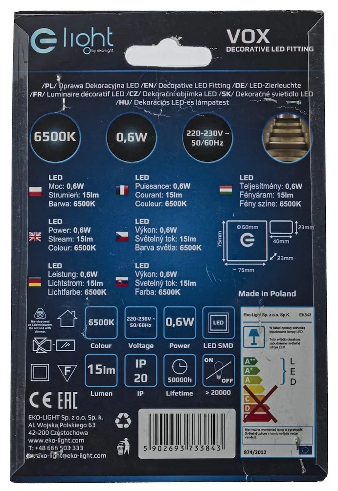 Schodišťové LED svítidlo Vox, 1x LED 0,6w, 6500k, s