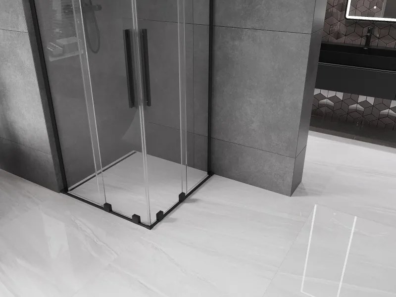 Mexen Velar L Duo, sprchový kout s posuvnými dveřmi 100 x 100 cm, 8mm čiré sklo, černá matná, 871-100-100-02-03-70