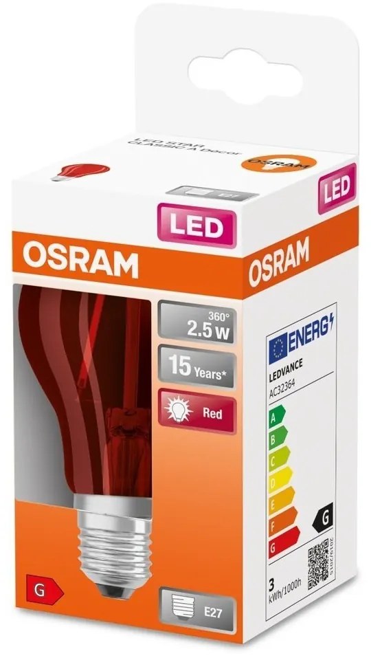 LED klasická žárovka E27 2,5 W STAR DÉCOR CLASSIC, červená