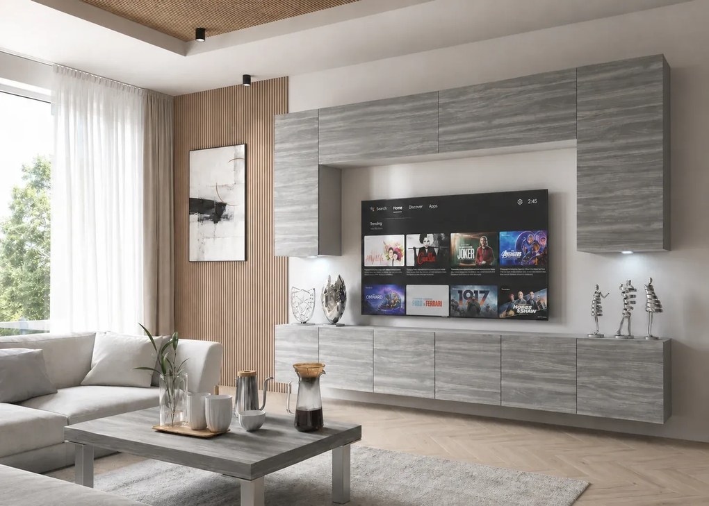 Obývací stěna 300 cm TV šedá antracit grafit IMP PRIMO 2/5/W/GW1/0/0