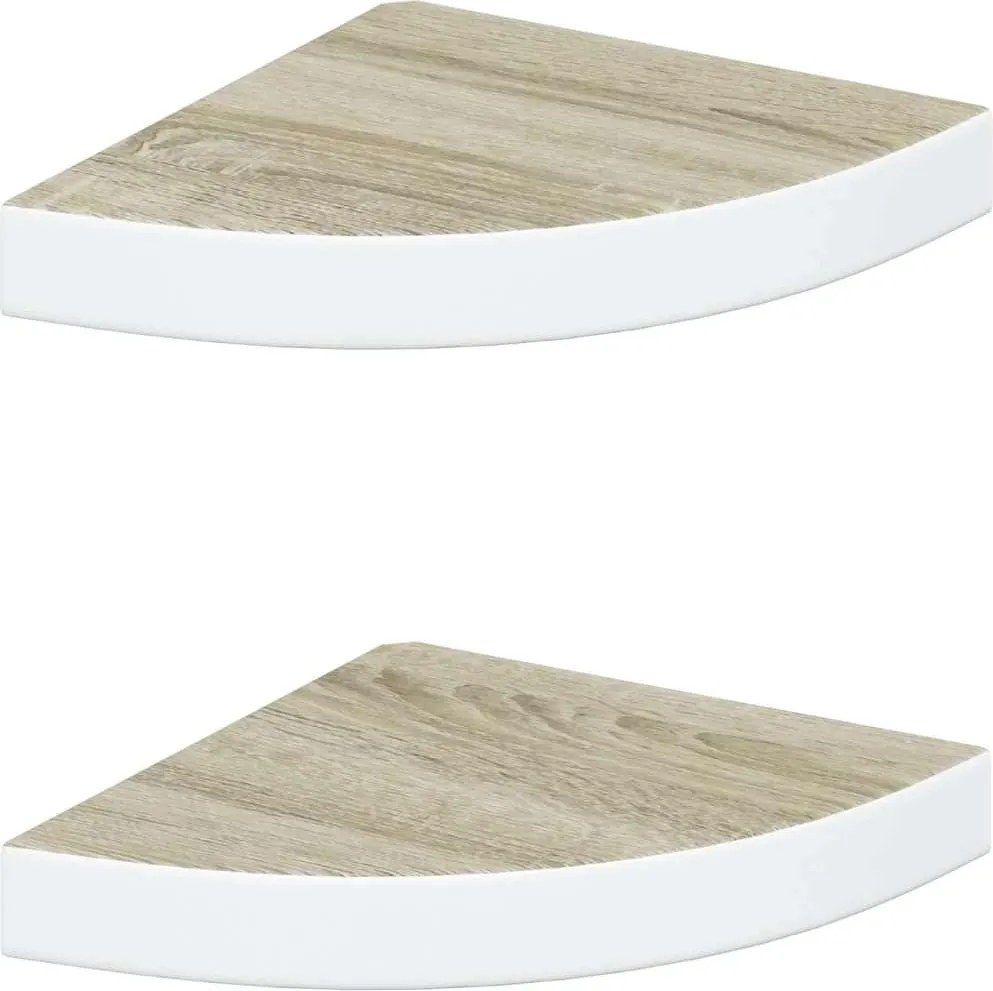 Nástěnné rohové police 2 ks dub a bílé 25 x 25 x 3,8 cm MDF 326631