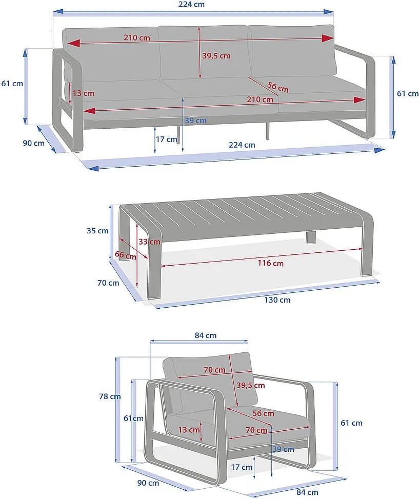 DEOKORK Hliníková sestava ISABELLA pro 7 osob (café)