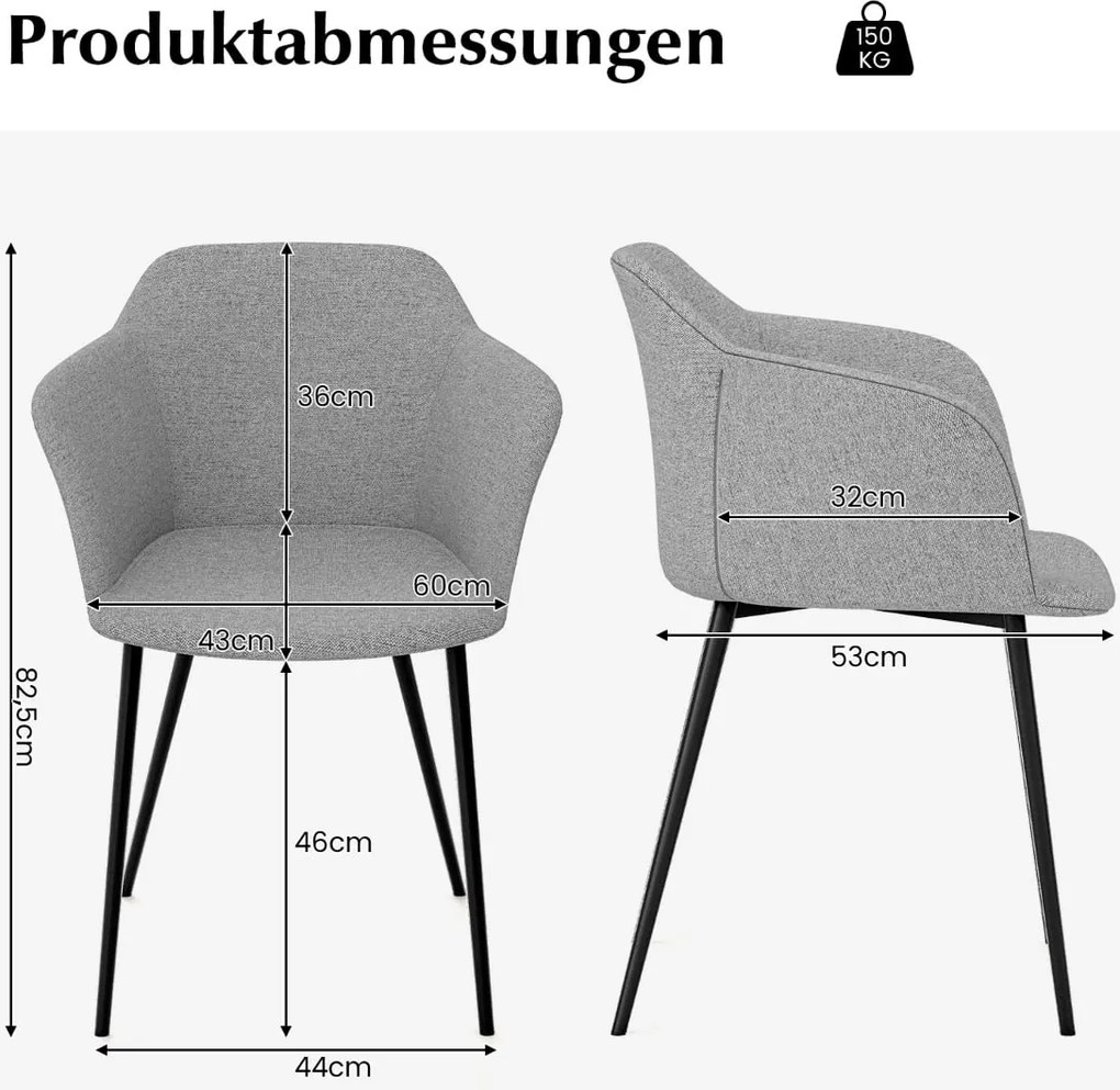 Costway Sada 2 jídelních židlí čalouněné židle s ergonomickým opěradlem šedo