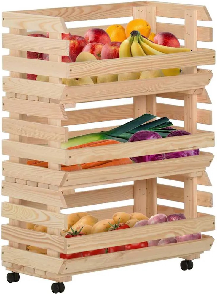 Vozík na zeleninu 57 x 30 x 80 cm masivní borové dřevo 327326