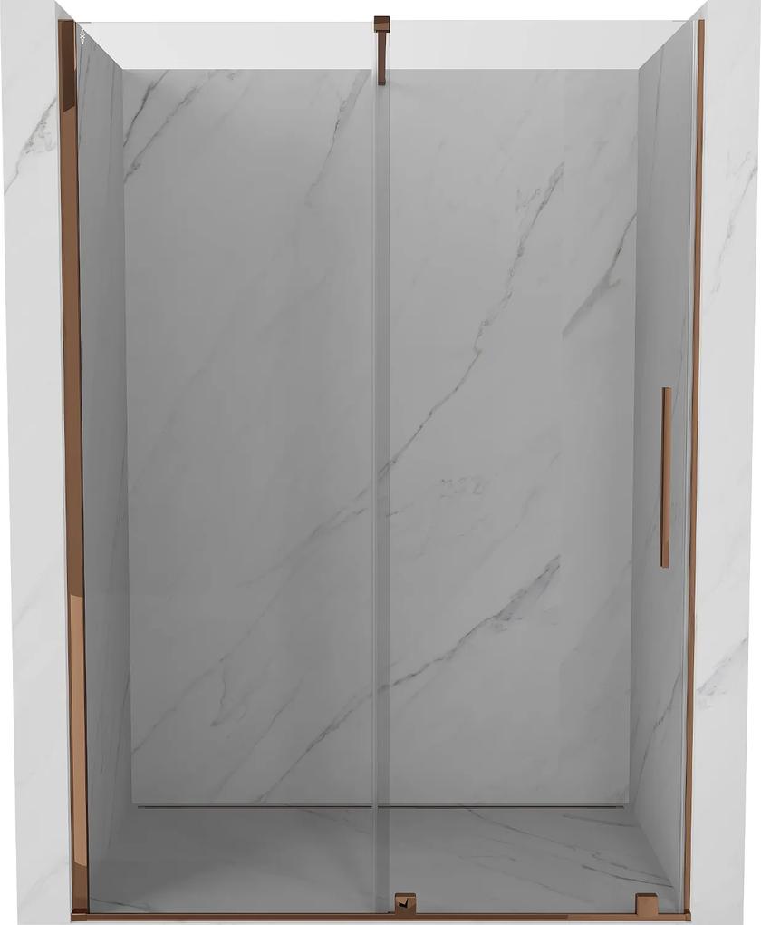 Mexen Velar, posuvné dveře do otvoru 160x200 cm, 8mm čiré sklo, růžové zlato, 871-160-000-01-60