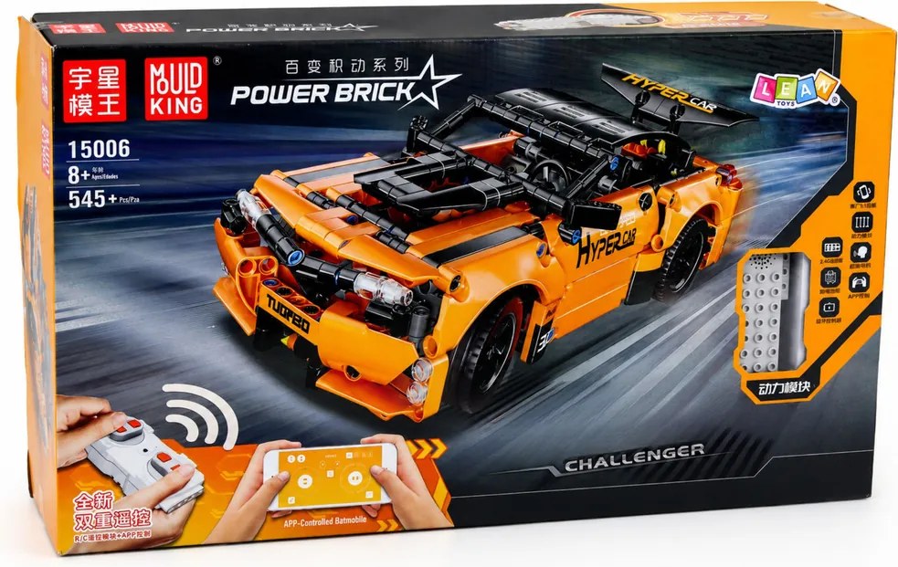 LEAN Toys Stavebnicové kostky – dálkově ovládané auto RC, oranžové, 545 dílů