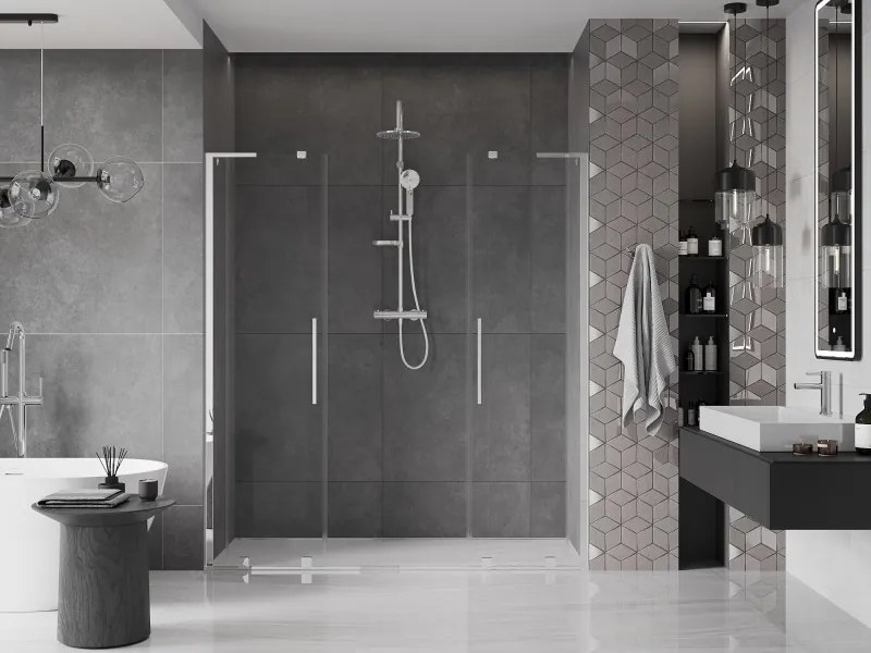 Mexen Velar L Duo, posuvné sprchové dveře do otvoru 170 cm, 8mm čiré sklo, chromová, 871-170-003-02-01