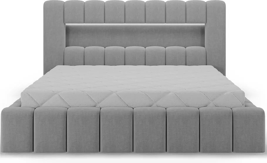 Světle šedá čalouněná dvoulůžková postel s úložným prostorem s roštem 140x200 cm Lamica – ELTAP
