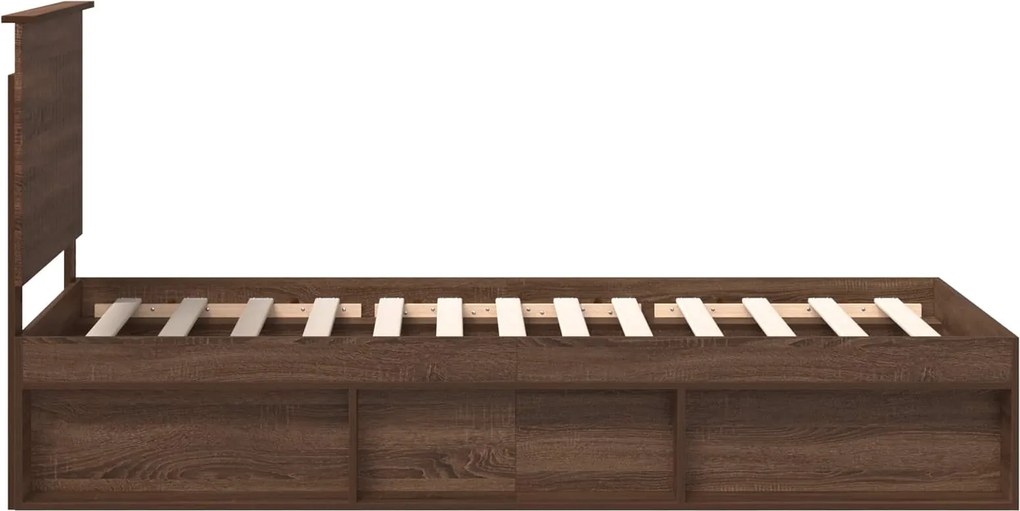 Rám postele s čelo Hnědý dub 90 x 190 cm Masivní borové dřevo 3411070