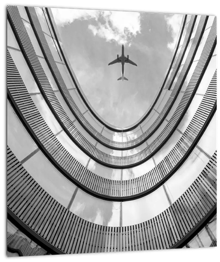 Obraz - Letadlo nad budovou (30x30 cm)