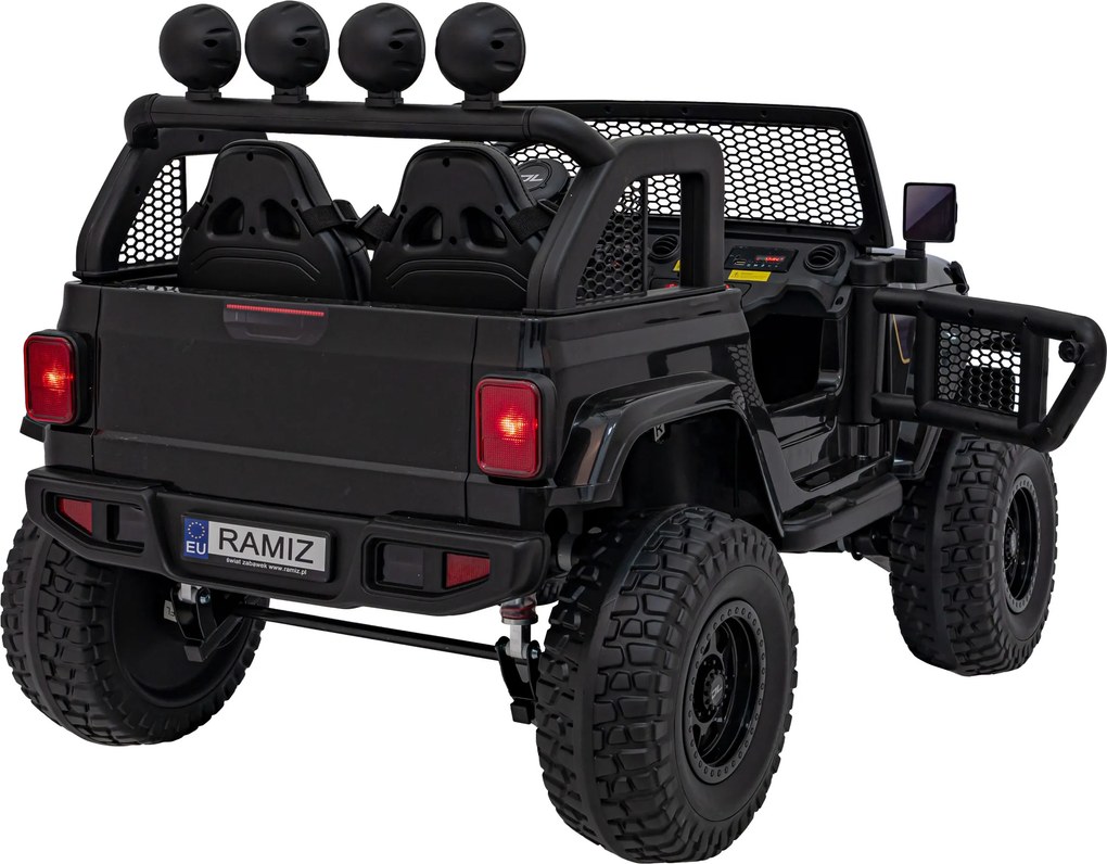 Ramiz Terénní auto OFF-ROAD 3.0 pro děti černé + dálkové ovládání + pomalý start + pásy + LED a zvuky