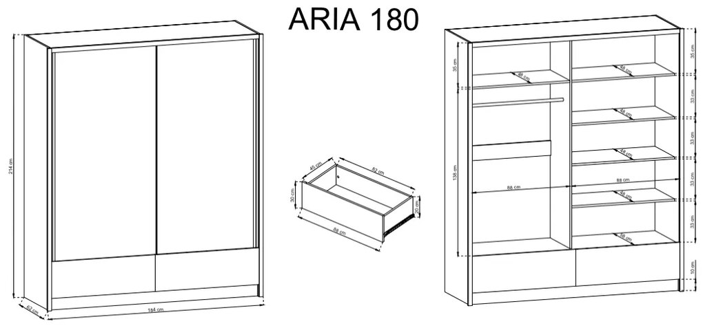 Piaski Šatní skříň ARIA II 180 Barva: bílá