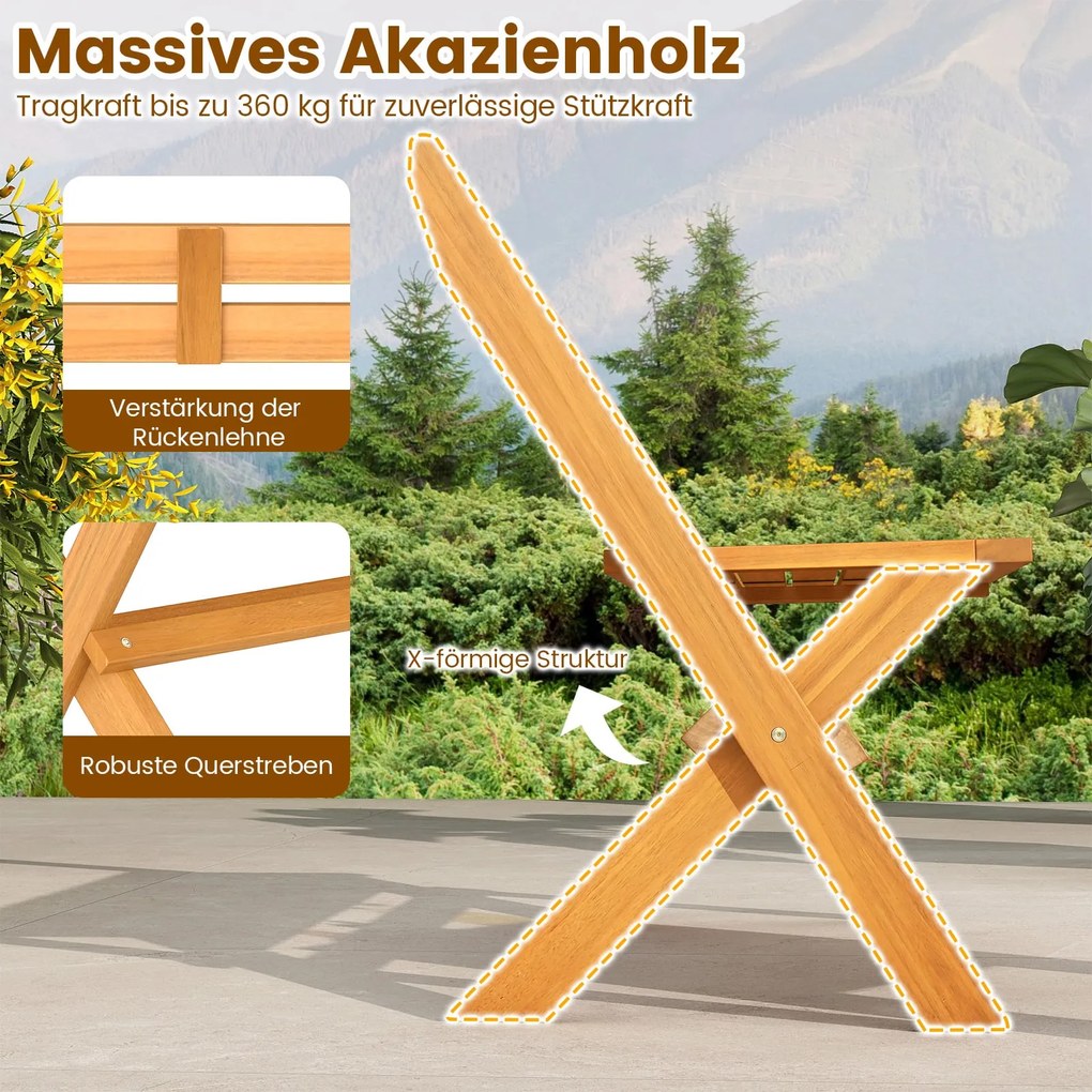 Costway Skládací lavice z akáciového dřeva pojme až 360 kg, 2-místná balkonová