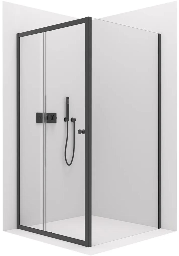 Cerano Varone, sprchový kout s posuvnými dveřmi 100(dveře) x 70 (stěna) x 195 cm, 6mm čiré sklo, černý profil, CER-CER-DY505B-10070