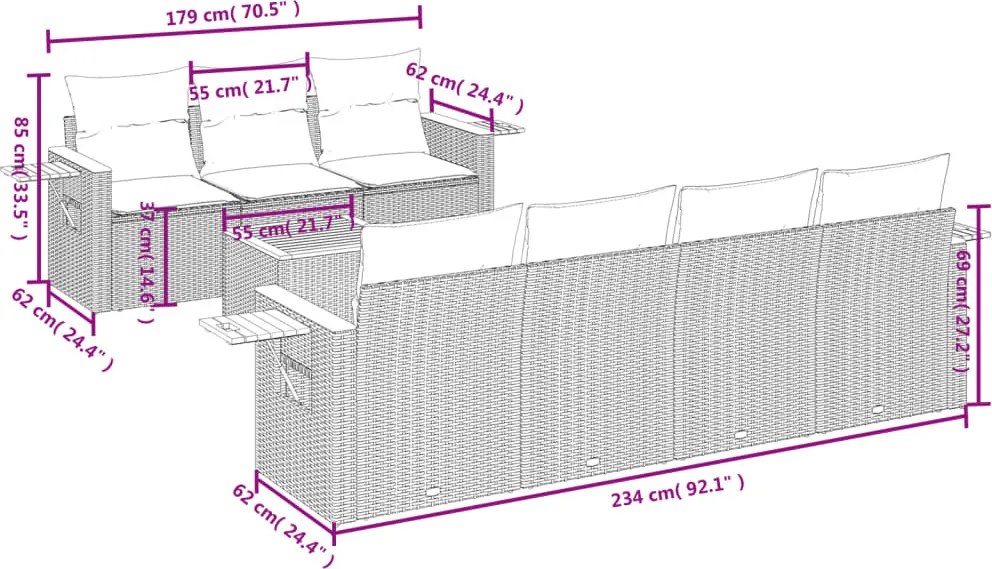 vidaXL 8dílná zahradní sedací souprava s poduškami polyratan [3259048] Barva: Černá a krémová