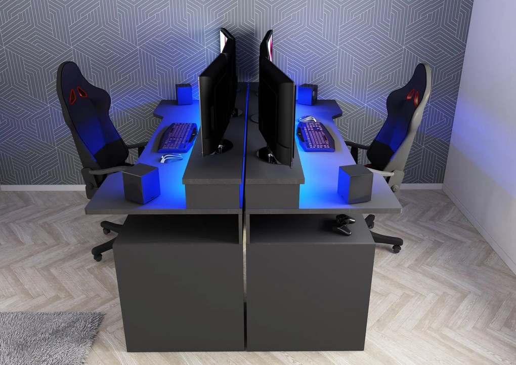 Aldo Designový, herní počítačový stůl s led osvětlením D-Game