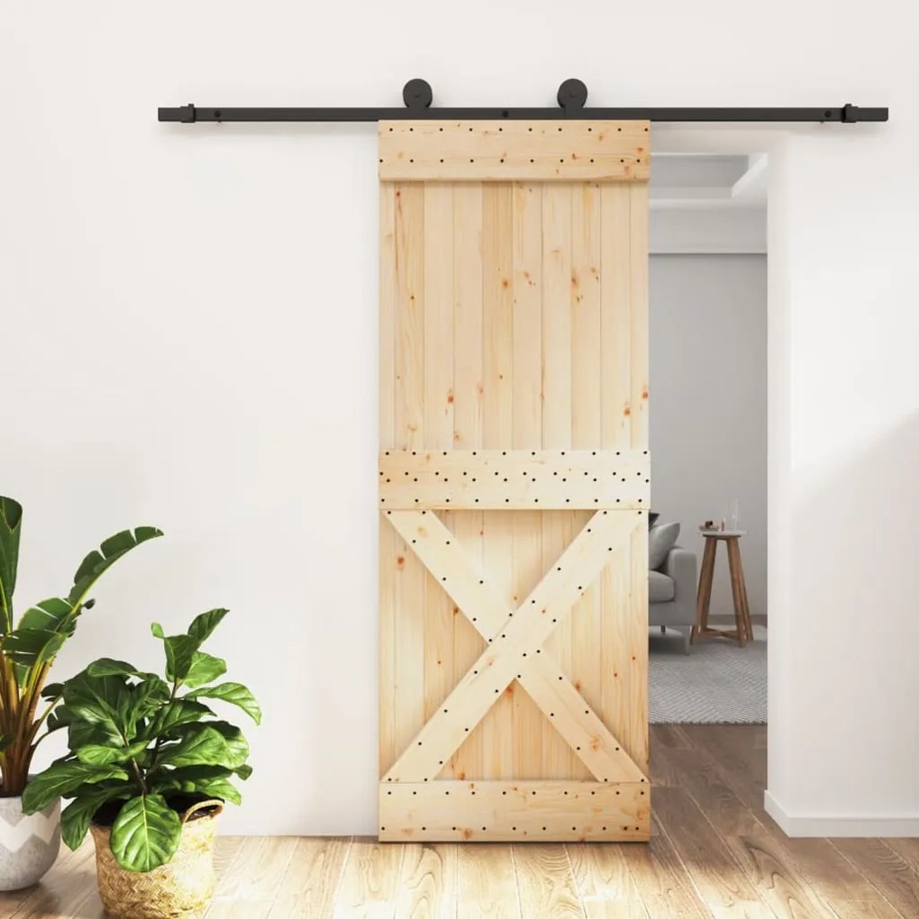 Posuvné Dveře S Kováním 80 X 210 Cm Masivní Borové Dřevo